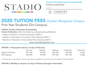 Embury College Tuition & Fees Structure 2022 - South Africa Portal