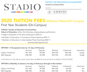 Embury College Tuition & Fees Structure 2022 - South Africa Portal