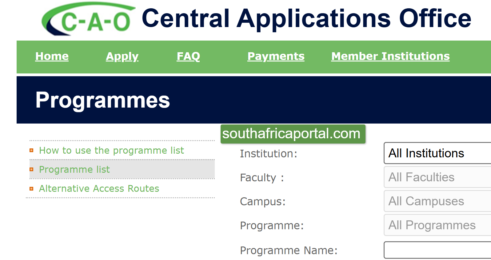Central Application Office CAO Programmes List 2026 - South Africa Portal