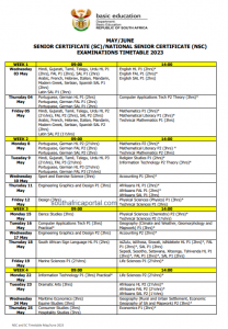 Matric Timetable For May/June 2023 SC/NSC Exam PDF - South Africa Portal